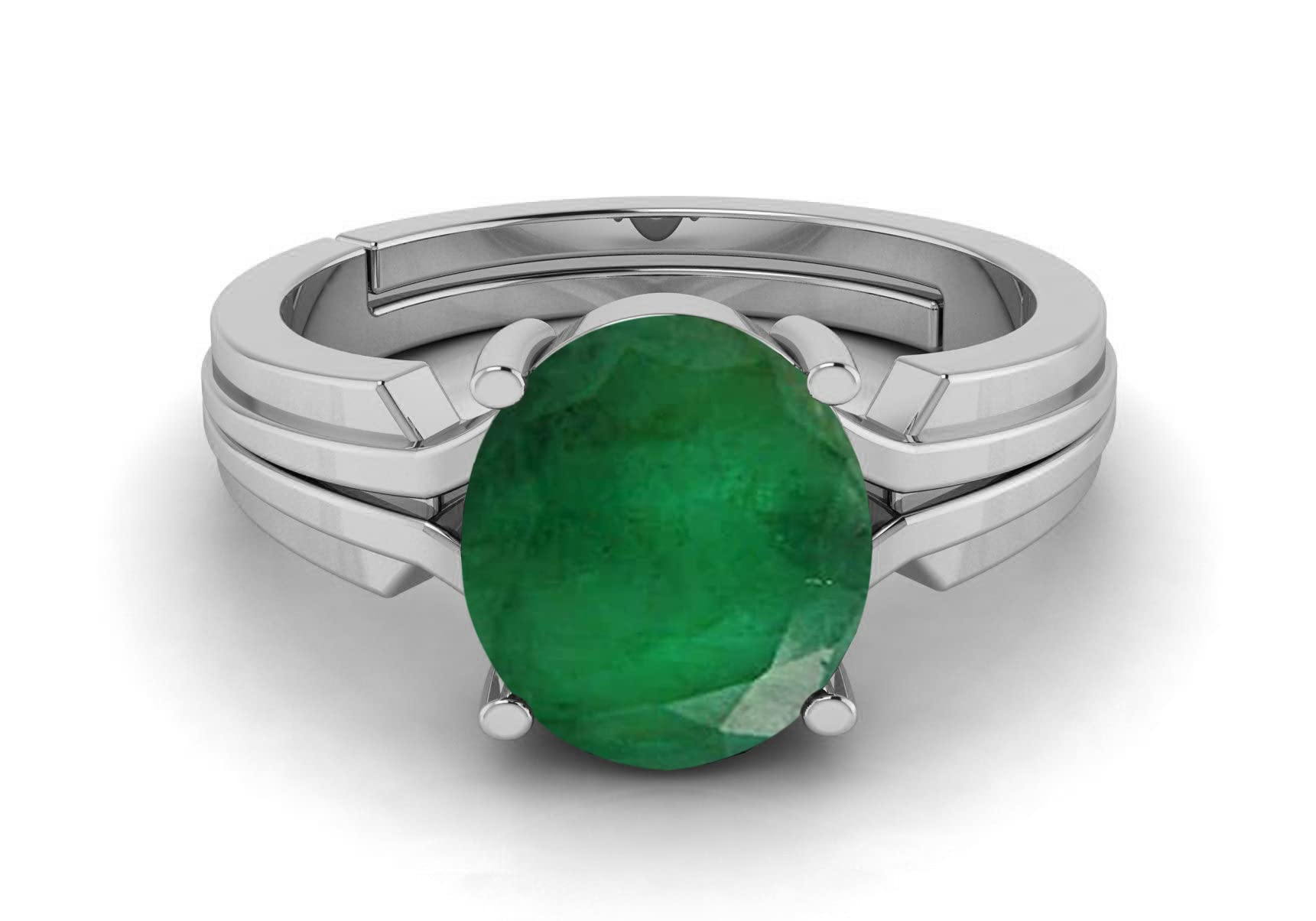 LMDPRAJAPATIS 4.74 Ct Emerald Gemstone Certified Silver Plated Adjustable Ring For Men And Women