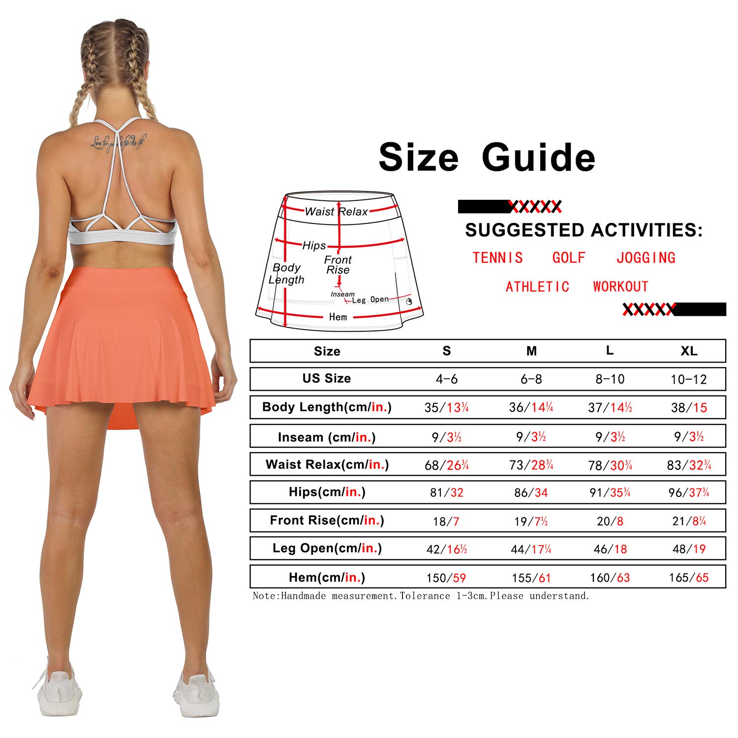 icyzone Athletic Skirts for Women with Shorts - Workout Running Golf Tennis Skorts with Pockets (Orange, Medium)