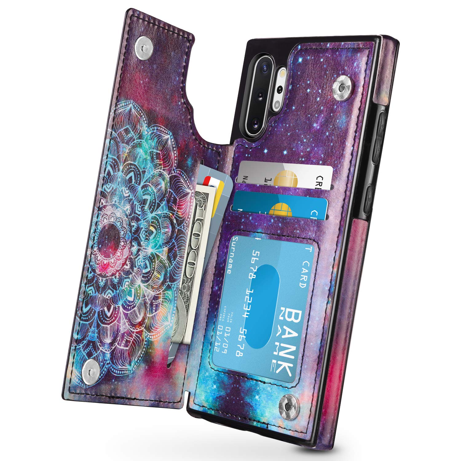 HianDier Wallet Case for Galaxy Note 10 Plus Slim Protective Case with Credit Card Slot Holder Flip Folio Soft PU Leather Magnetic Closure Cover for 2019 Samsung Galaxy Note 10+ 5G, Mandala