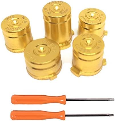 Metal Aluminum ABXY Guide Thumbsticks Bullet Buttons Joystick Cap + T6 T8 Screwdriver for Xbox One Controller(Gold)
