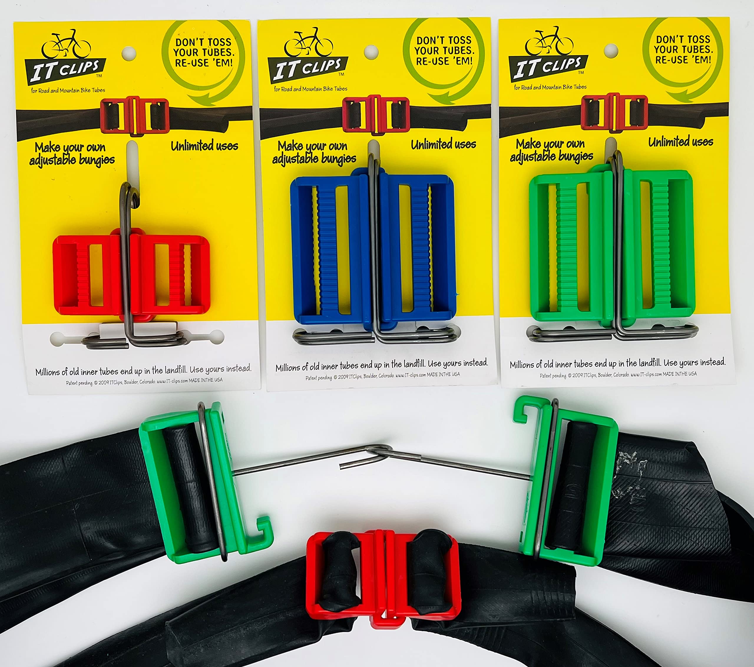 IT Clips: Make your own adjustable bungee cord and tie down straps using flat inner bicycle tubes (Road Bike and Mountain Bike size) (Red Road Bike Size)