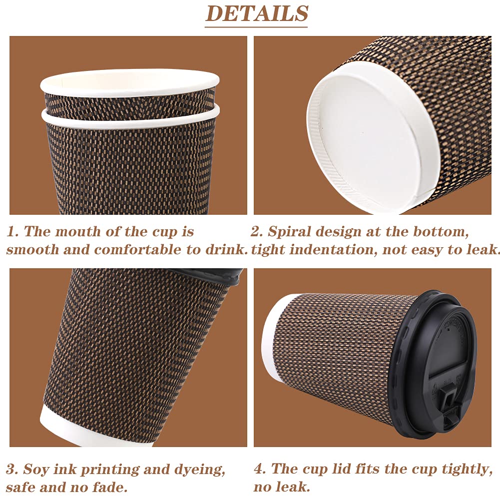 Hssugi 12 Oz Disposable Hot Coffee Cups with Lid, Ripple Wall Paper Cup, Insulated Double Ripple Wall Paper Coffee Hot Cups for Coffee, Tea, Hot Chocolate Drinks(50 pack)