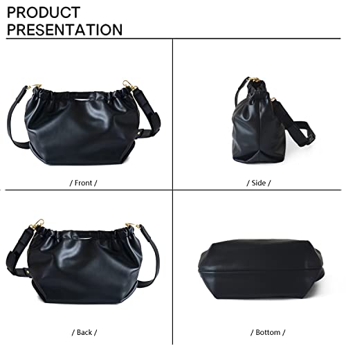Jomenji Small Crossbody Bags for Women,Soft Leather Shoulder Bucket Purse, Black