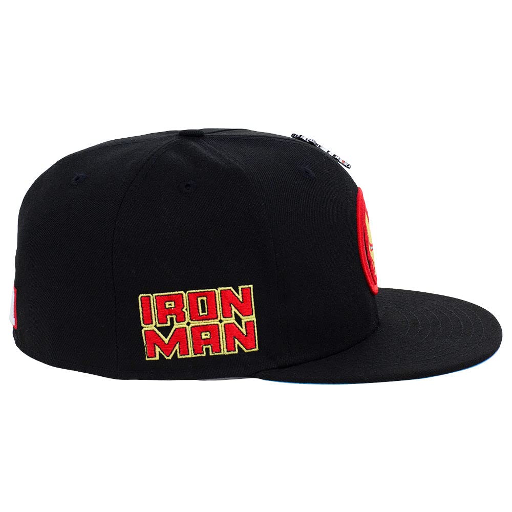 Marvel Ironman Fashion Fitted w/Pin Flat Bill Cap (Black/Sky Blue, 7)