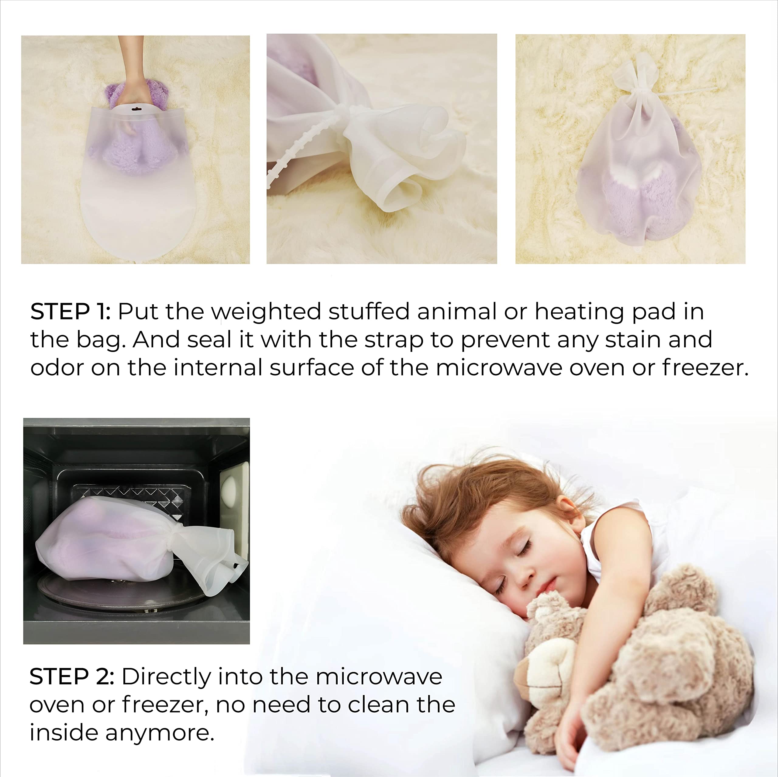 LikePile Stain and Odor Resistant Silicone Microwave Bag for Weighted Stuffed Animals*, Reusable Plush Toy Waterproof Protector | Heating Pad Dishwasher Safe Refrigerator Safe