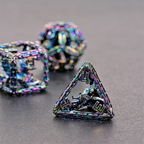 Metal DND Dice Set - Imprisoned Dragon Core Metal Dice Set for Role Playing Games (RPG) - Beautiful & Intricate Polyhedral DND Metal Dice - Stunning D&D Dungeons and Dragons Dice Set (Rainbow)