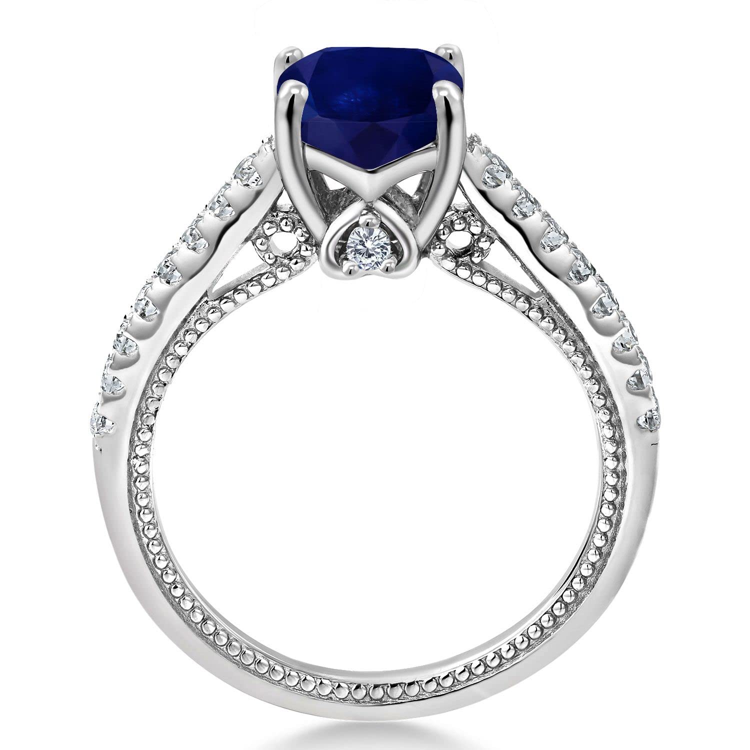 Gem Stone King 925 Sterling Silver Cushion 7MM Gemstone Birthstone and White Created Sapphire Engagement Ring | Wedding Engagement Anniversary Promise Ring For Women