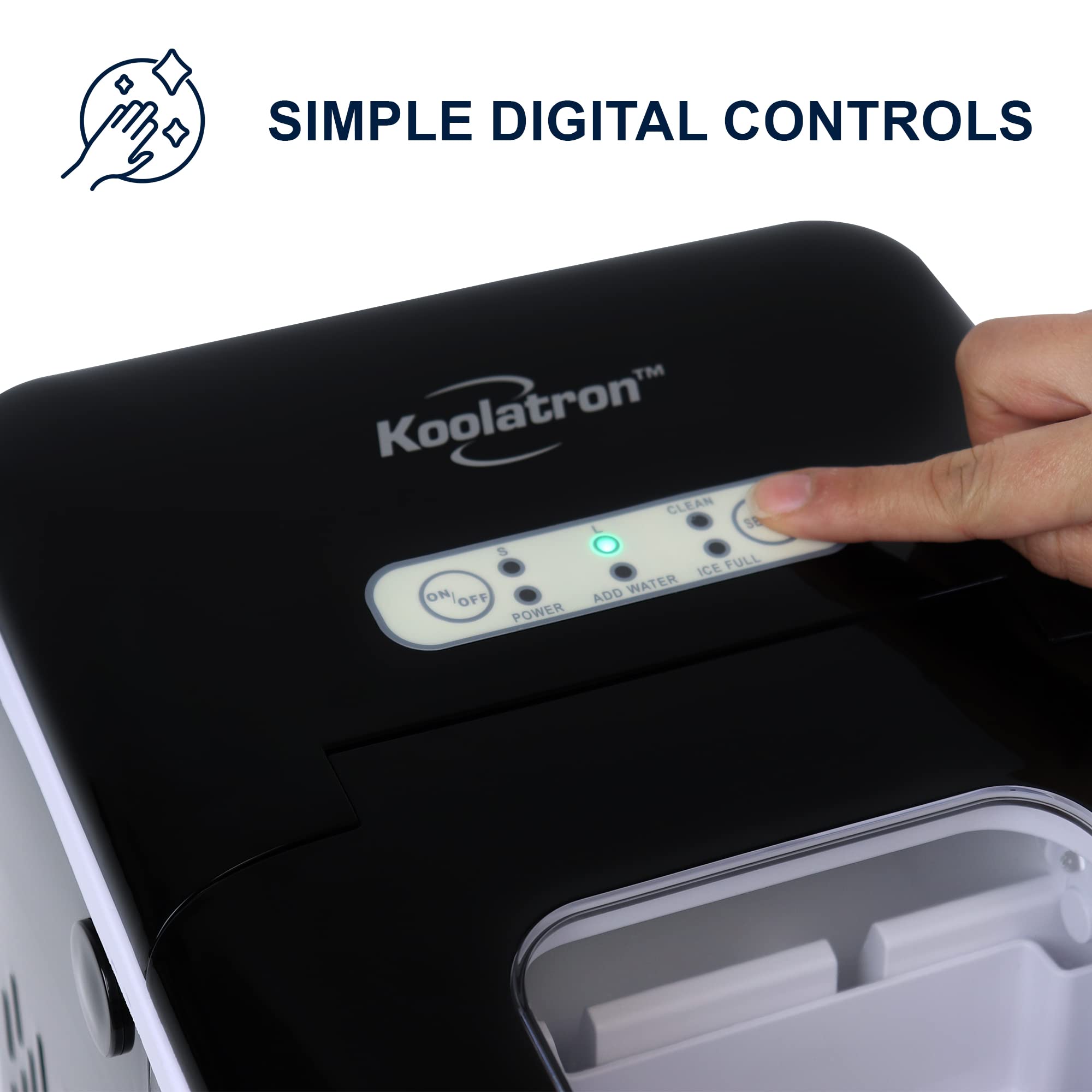 Koolatron Compact Countertop Ice Maker Machine with Digital Controls and LED Indicators, Ice Cubes Ready in 6-8 Minutes, Makes 26 lbs of Ice per Day Best for Parties, Home, Office, Bar (Black)