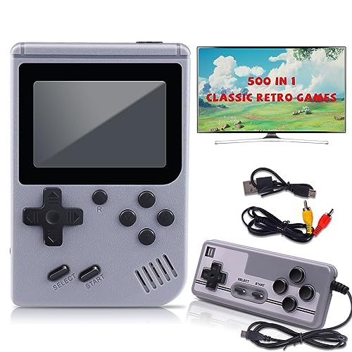 Xunsan Retro Handheld Game Console, 3 inch LCD Screen Portable Video Game Console with 500 Classic FC Games, Support TV Connection & 2 Players Battle, Gift for Kids Adults (Grey)
