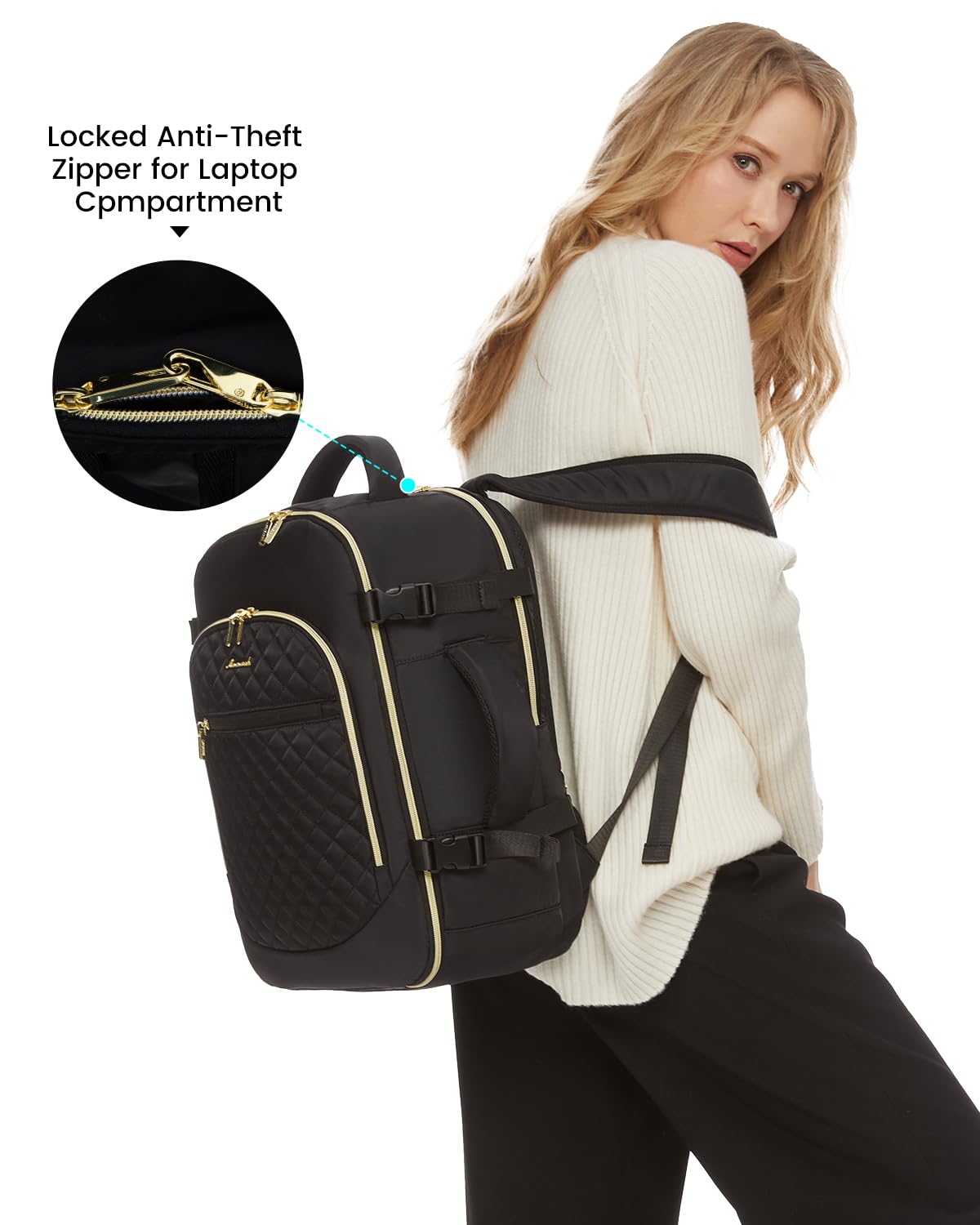 LOVEVOOK Carry on Backpack, 30L Travel Backpack for Women Airline Approved,Luggage Business Weekender Overnight Daypack as Personal Item fit for 15.6 inch Laptop,Black