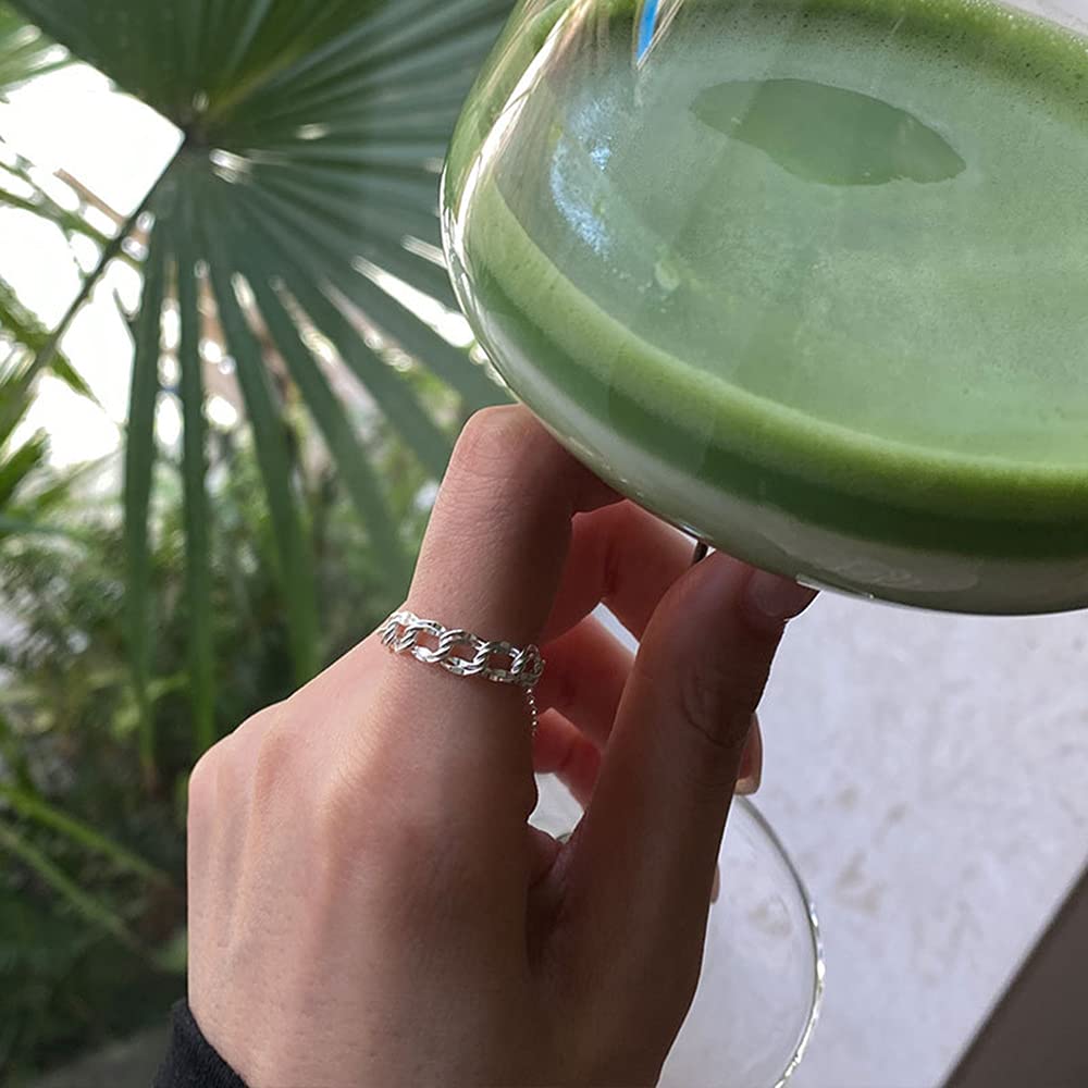 Izpack Unique Link Chain Knuckle Stacking Rings S925 Sterling Silver Adjustable with Dangling Ball Minimalist Finger Statement Ring Eternity Promise Band Cute Jewelry Gifts Bithday