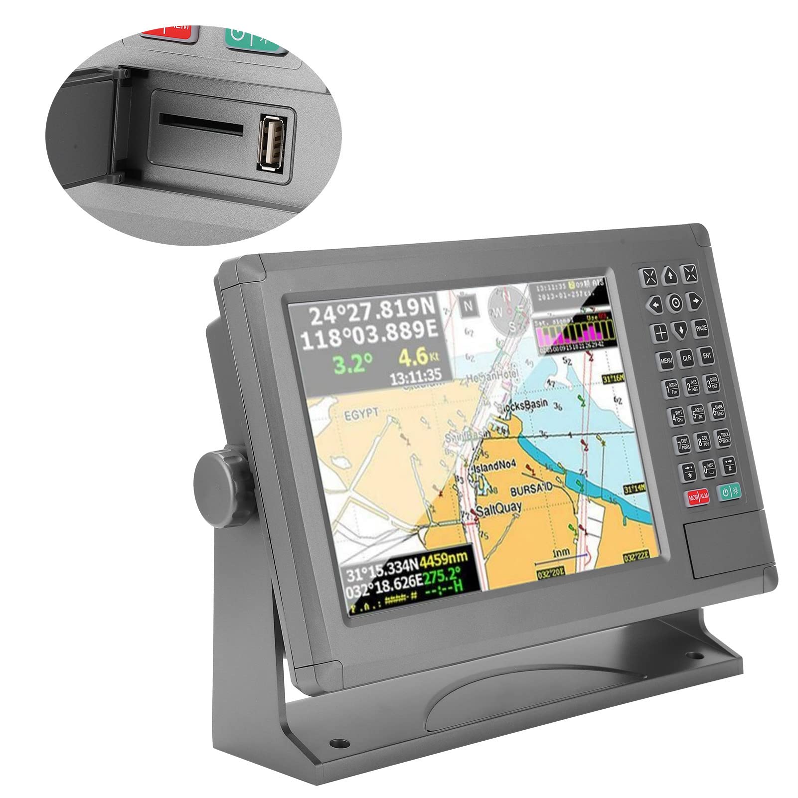 Marine Navigator,10.4in Marine Navigator Color LCD Display Voice Broadcast Alarm Built?in Global Charts for Boat DC12V?36V