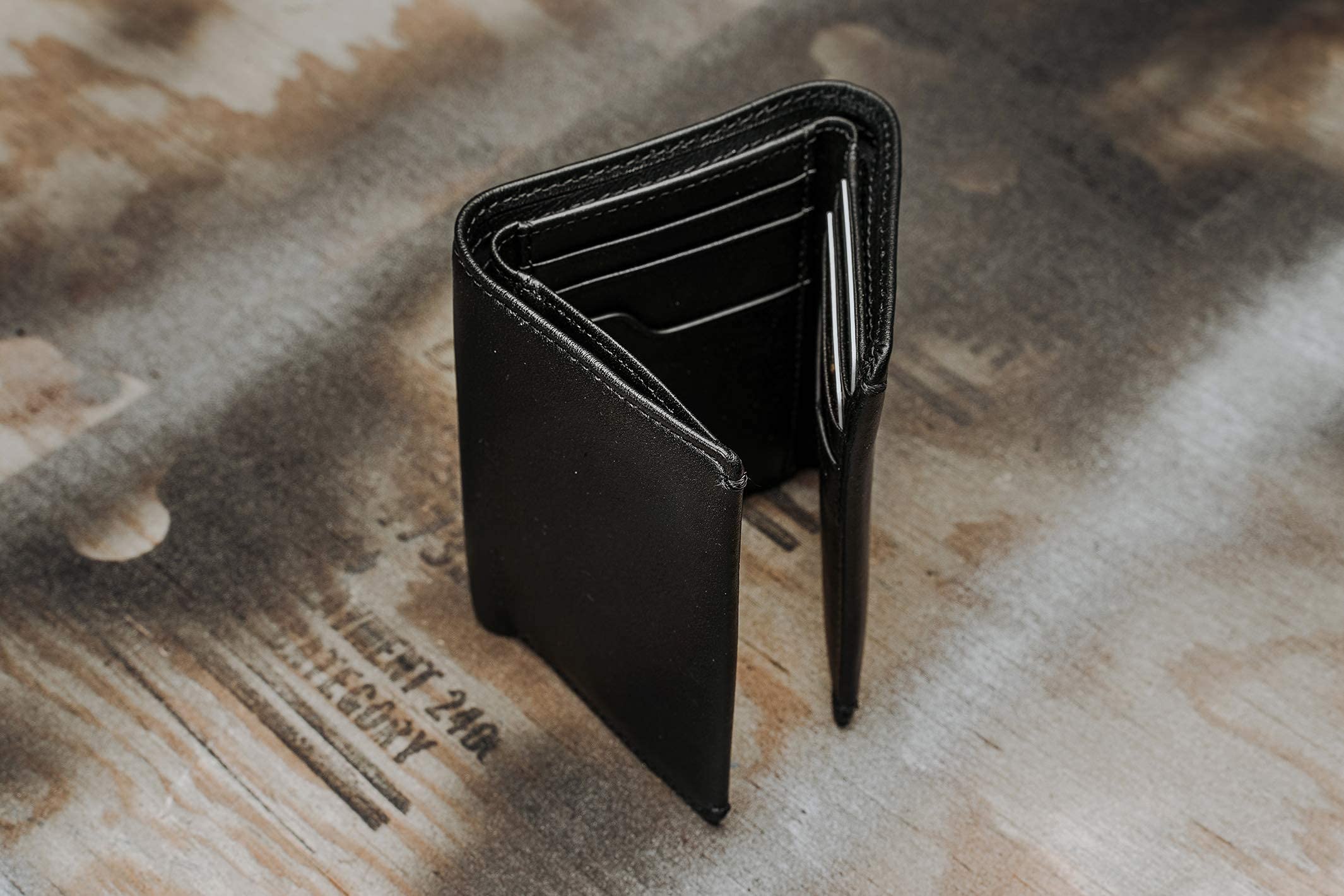 HoJ Co. Eastwood TRIFOLD Wallet | Double Bill Compartment | Extra Capacity Men's Tri fold Wallet | Nappa Full Grain Leather Black