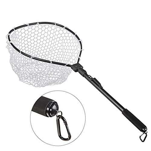 JIAMEI Folding Fishing Landing Net Cast Fish Carp Rubber Coated Net Network Fly Fishing Work Tool Portable Fishing Dip Net Rod