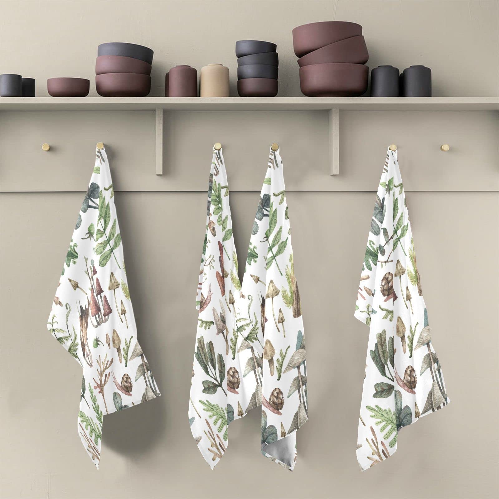 Kigai Kitchen Towels Set of 4, Retro Plants Highly Absorbent Dish Towels Reusable Cleaning Cloths Washable Tea Towels Hand Towel 28 x 18 Inch