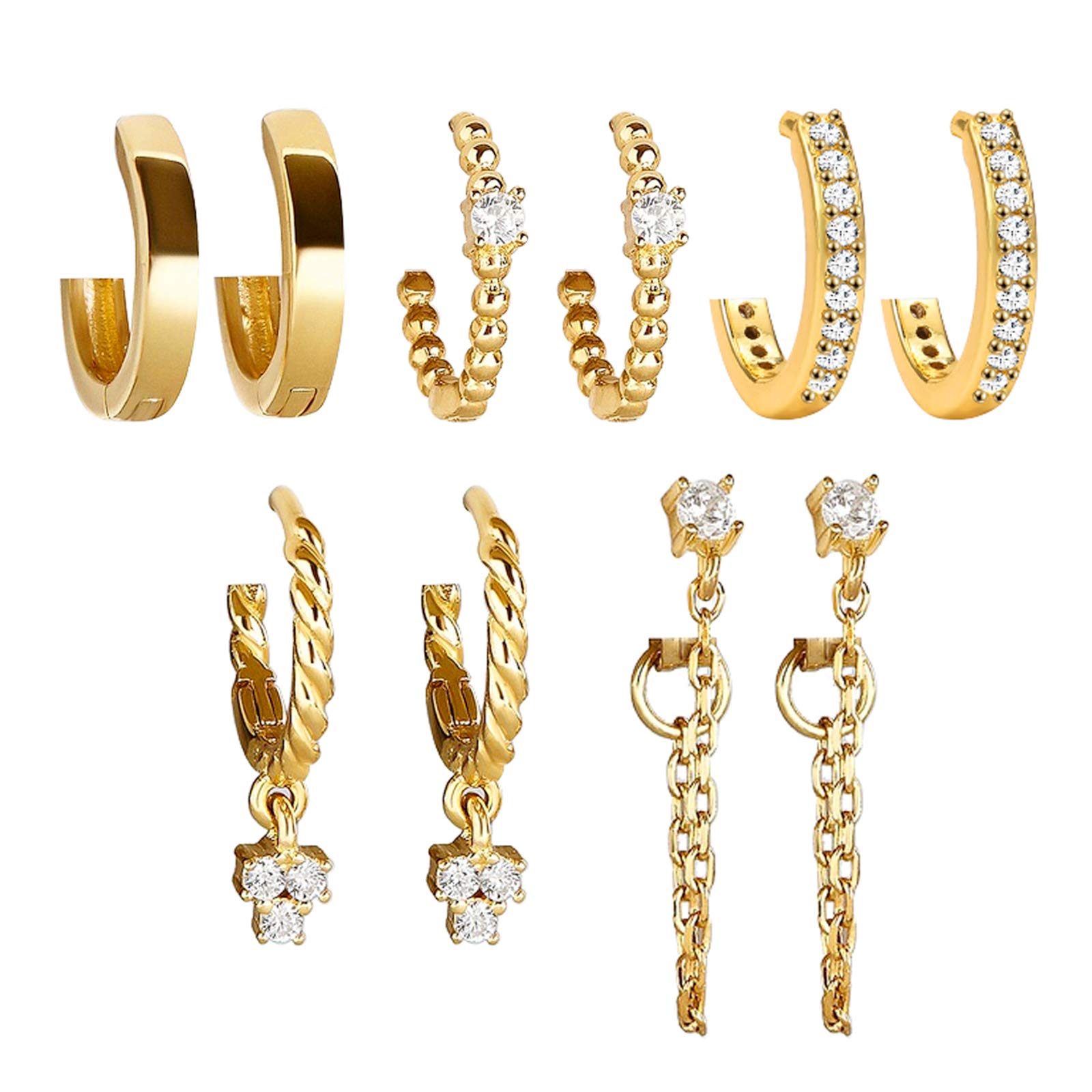 ĂF ME 5 Pairs Gold Silver Huggies Hoop Earrings Set for Women, Small Dangle Chain Hoop Earrings Jewelry