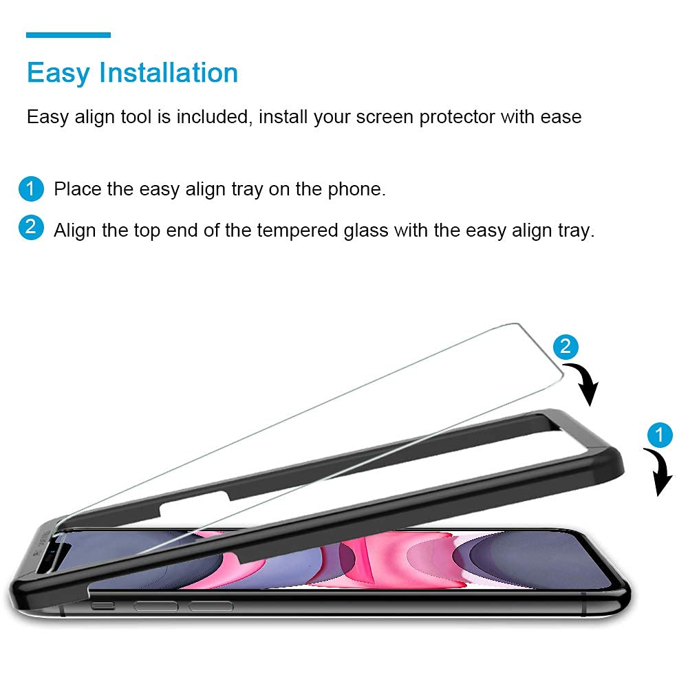 HATOSHI 3 Pack for iPhone 11 and iPhone XR Screen Protector, Tempered Glass Film- Alignment Tray Easy Installation Case Friendly HD Clear Bubble Free 9H Glass Screen Protector for iPhone 11 6.1 Inch