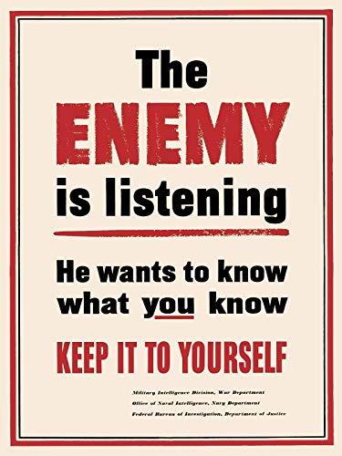Magnet Espionage! The Enemy is Listening WW2 Vintage Style Spy Magnet Vinyl Magnetic Sheet for Lockers, Cars, Signs, Refrigerator 5"