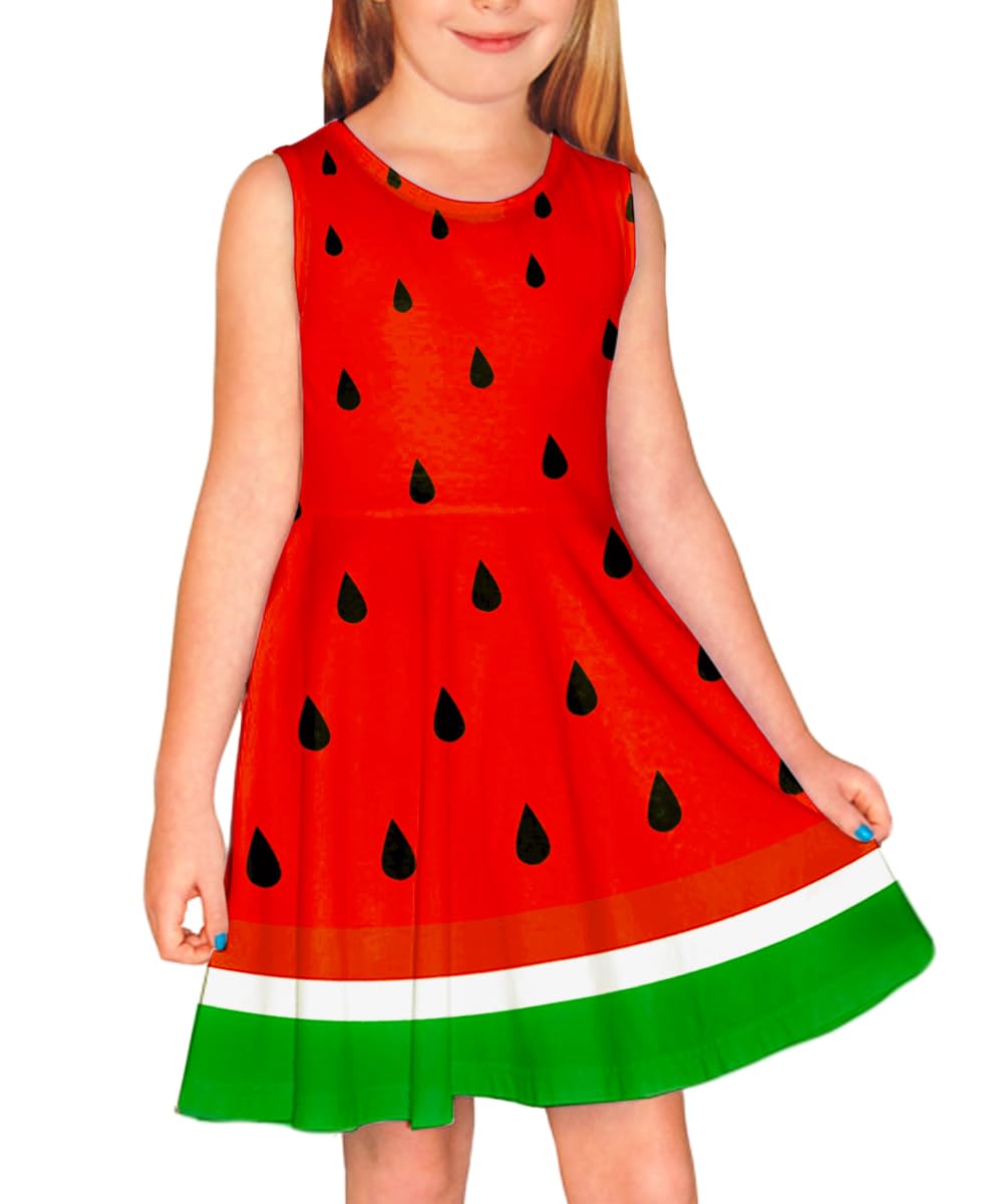 Girls Watermelon Dress Summer Sleeveless Tank Dress Fruit Printed Twirl Skater Flowy Dress 5-6 Years