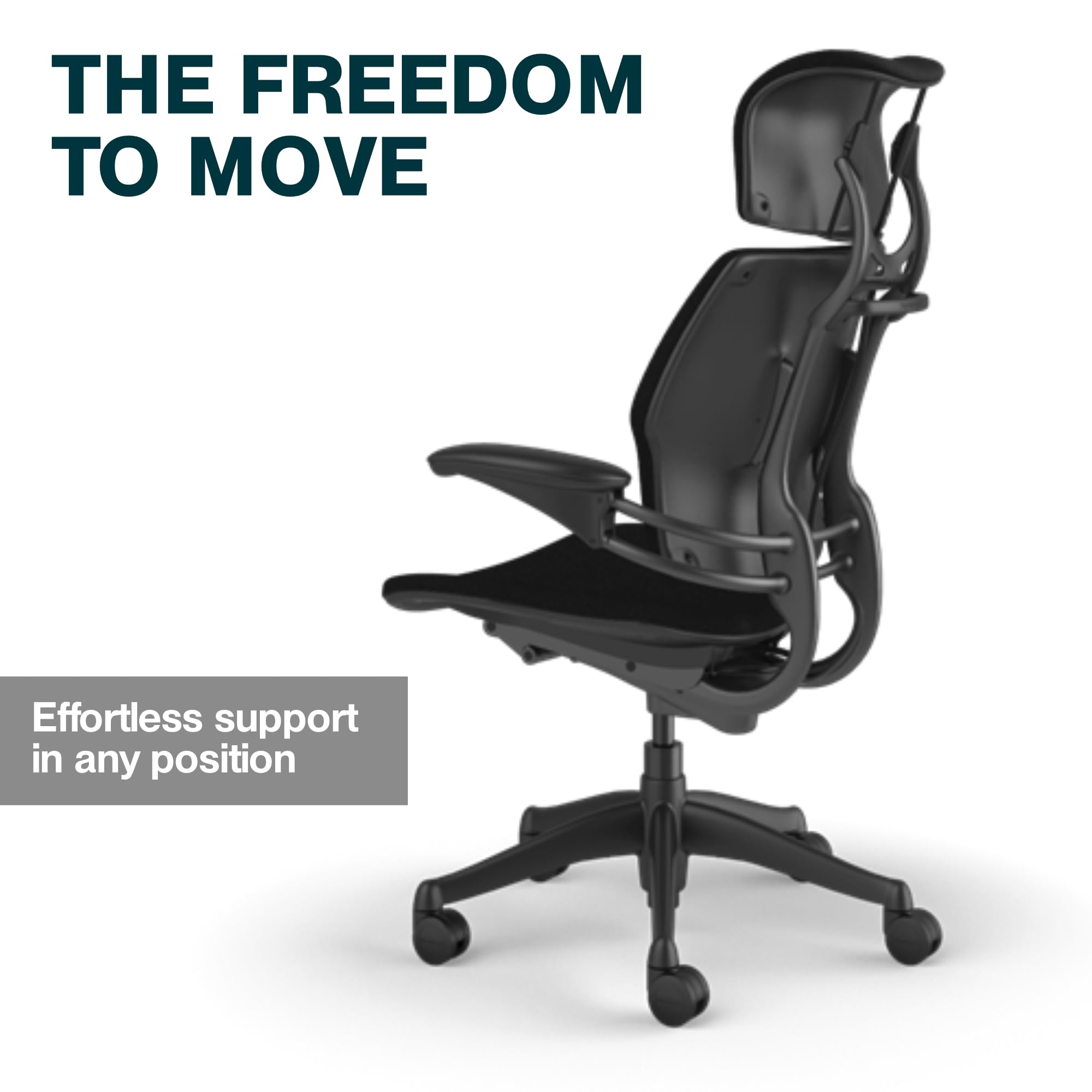 Humanscale Freedom Task Chair with Headrest | Graphite Frame, Corde 4 Black Fabric Seat | Height-Adjustable Duron Arms | Standard Foam Seat, Hard Casters, and 5" Cylinder…