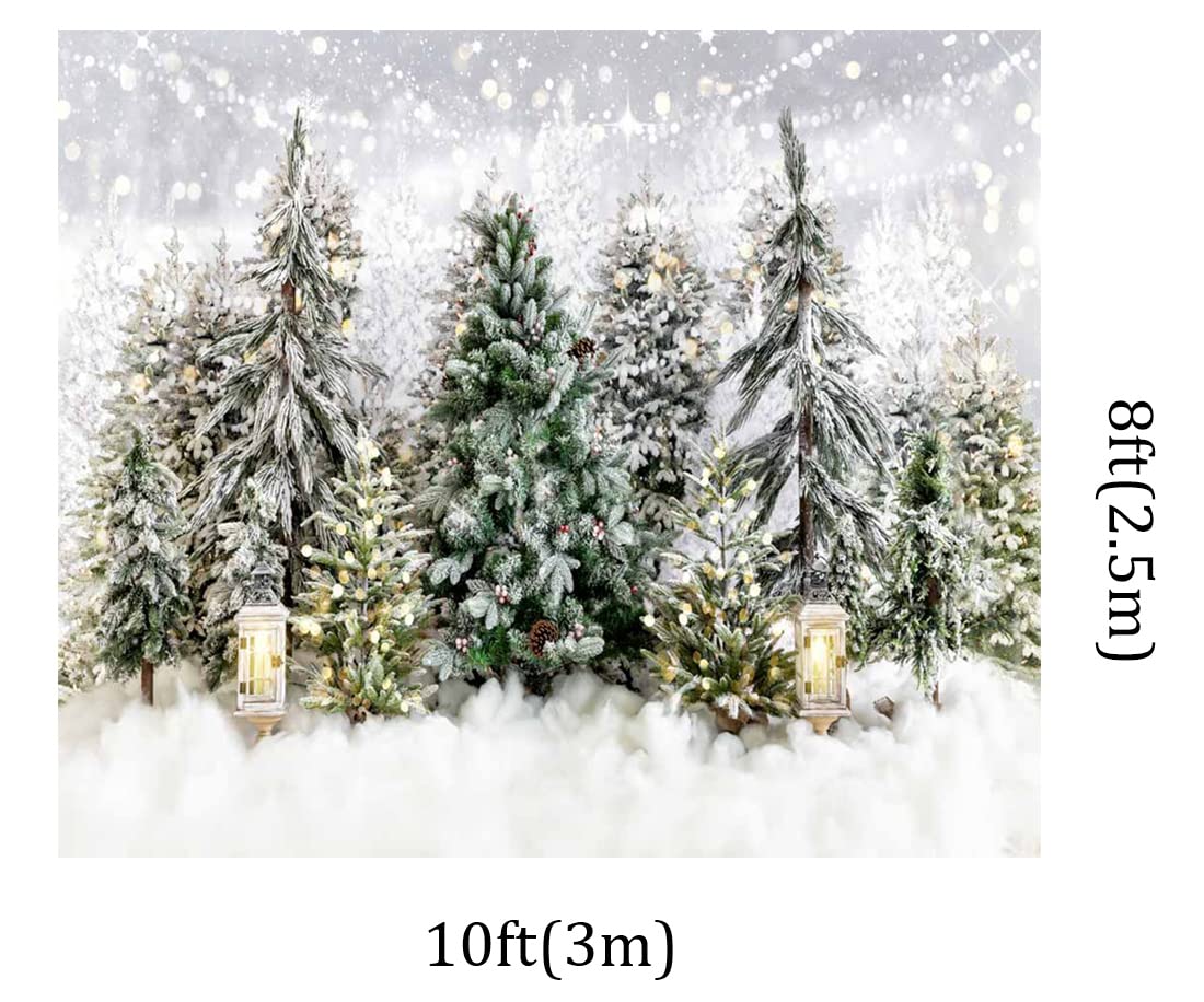 Kate 10x8ft Polyester Christmas Tree Farm Photography Backdrops for Shooting Glitter Snowflakes Forest Winter Wonderland Photobooth Background Nature Scenery Tree Landscape Backdrop