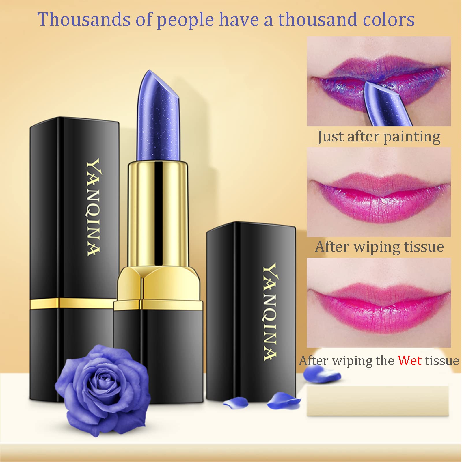 Gireatick 2Pcs Magic Color Change Lipstick Set, Blue Changed into Pink Lip Gloss, Moisturizer Long Lasting Nutritious Lip Balm for Women Girls