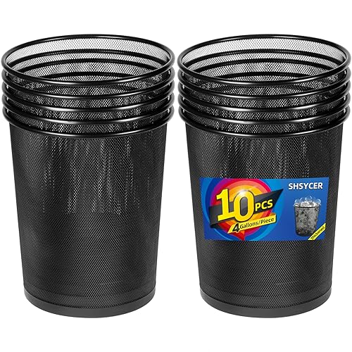 SHSYCER Black Mesh Trash Cans 4 Gallon, Mesh Office Trash Can 10 Pack, Metal Wire Wastebaskets, Waste Basket Trash Can, Small Trash Cans,Recycling Garbage Container Bin for Office, Home, Bedroom