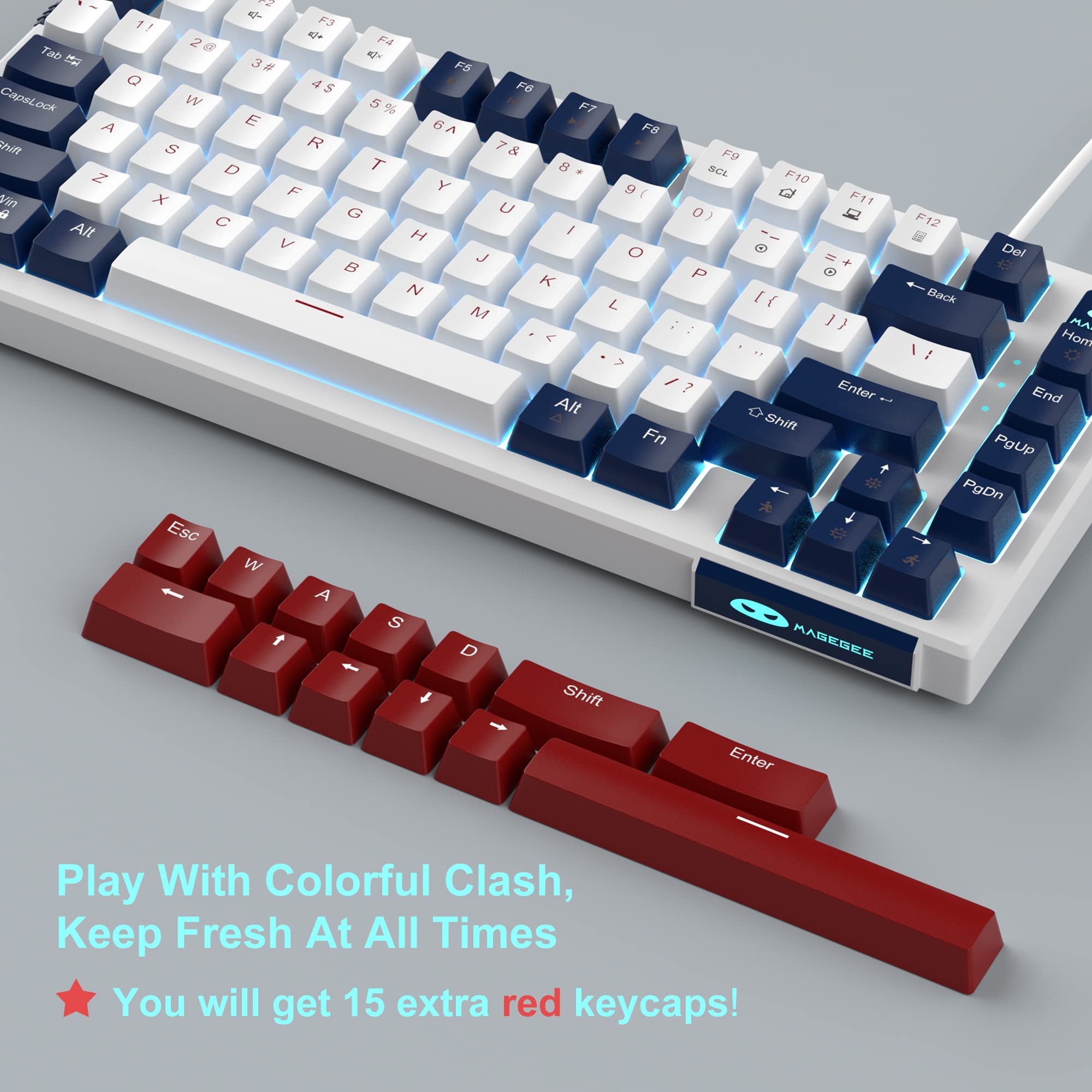 MageGee Mechanical Keyboard, Wired Gaming Keyboard Backlit Ultra-Slim USB Keyboards with Blue Switches 81 Keys for PC Windows Computer Laptop(Blue White)…