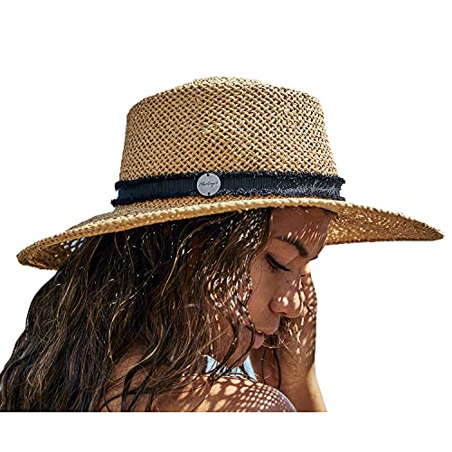 Hurley Women's Straw Hat - Santa Rosa Lightweight Wide Brim Panama Straw Sun Hat, Khaki 2