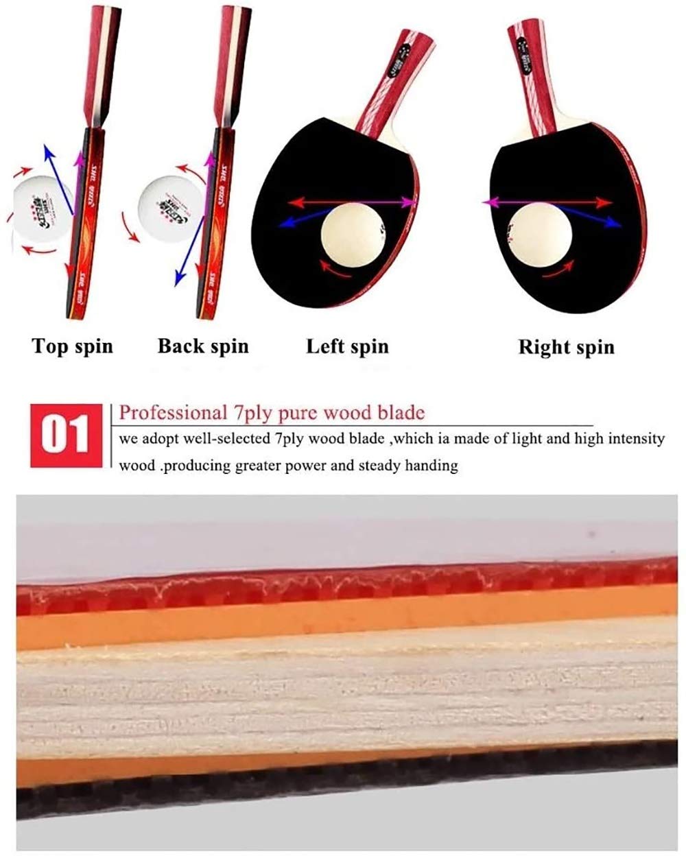 Hewen-Ping Pong Set 4 Star Table Tennis Bat, Professional Ping Pong Racket, Table Tennis Paddle, Perfect for Intermediate and Advanced, Comfortable Handle Table Tennis Bat