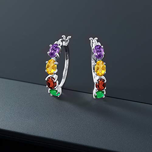 Gem Stone King 925 Sterling Silver Oval Gemstone Birthstone Hoop Earrings | Oval 6X4MM | 22MM | 0.85 Inch Hoop Earrings For Women