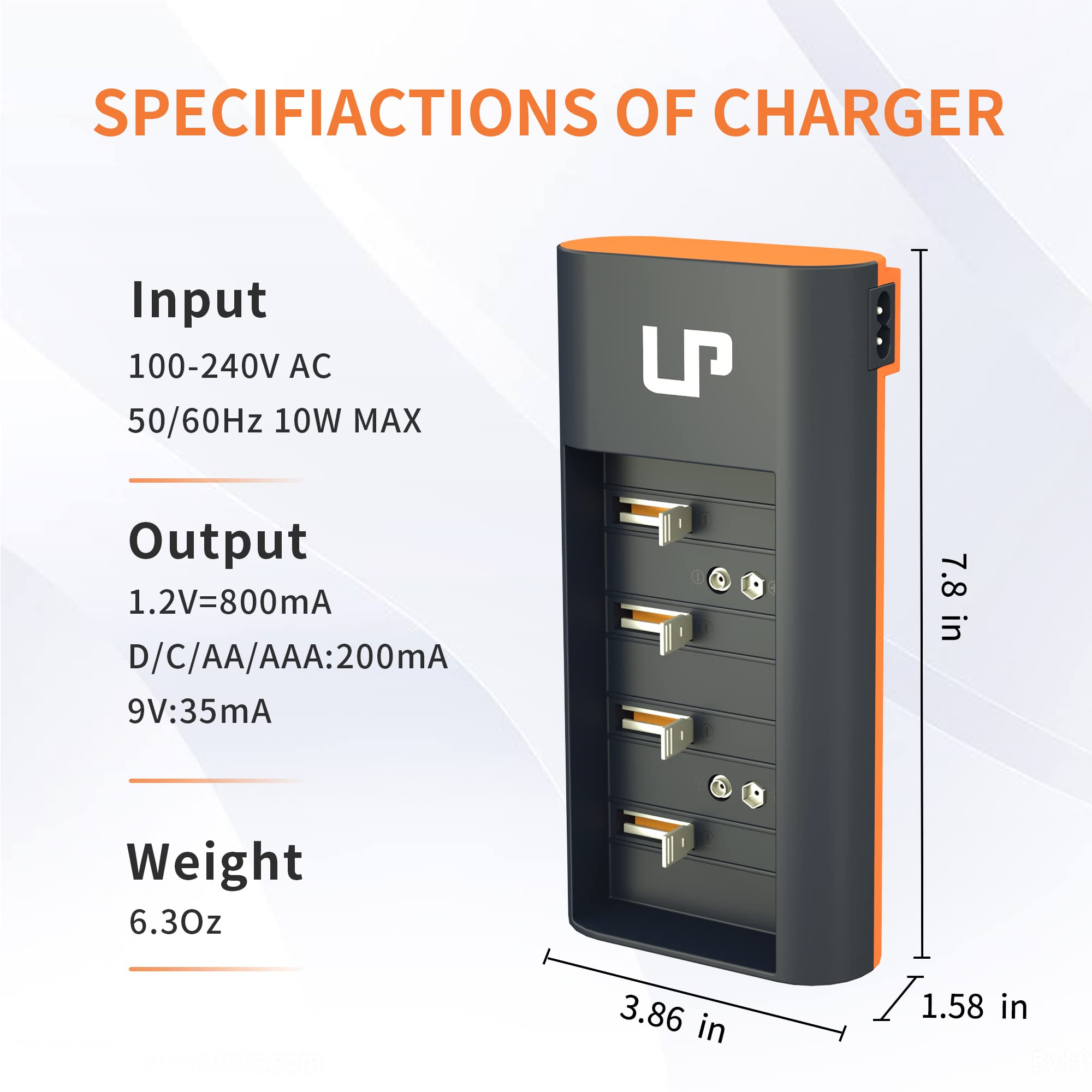 LP Universal Battery Charger LED Display for Rechargeable Batteries NI-MH NI-CD AA AAA C D 9V Li-ion, Smart Battery Charger with AC Adapter Fast Charging for 1.2V NI-MH NI-CD Batteries