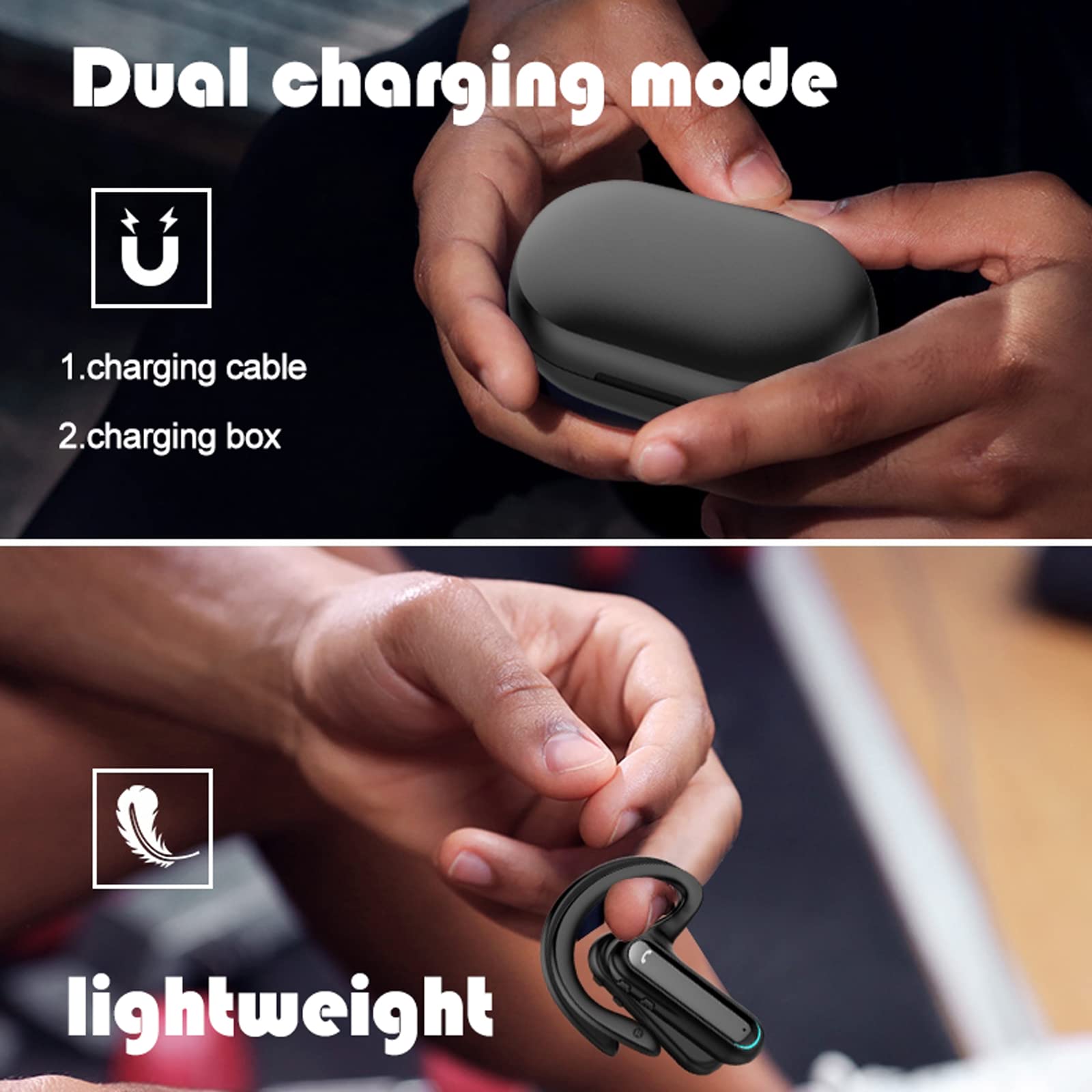 Open Ear Headphones Bluetooth Earpiece 5.2 with Dual Microphone Noice Cancelling Trucker Bluetooth Headset Wireless Single Ear Phone Ear Piece for Cell Phone Office Business Driver No In-ear Earphones