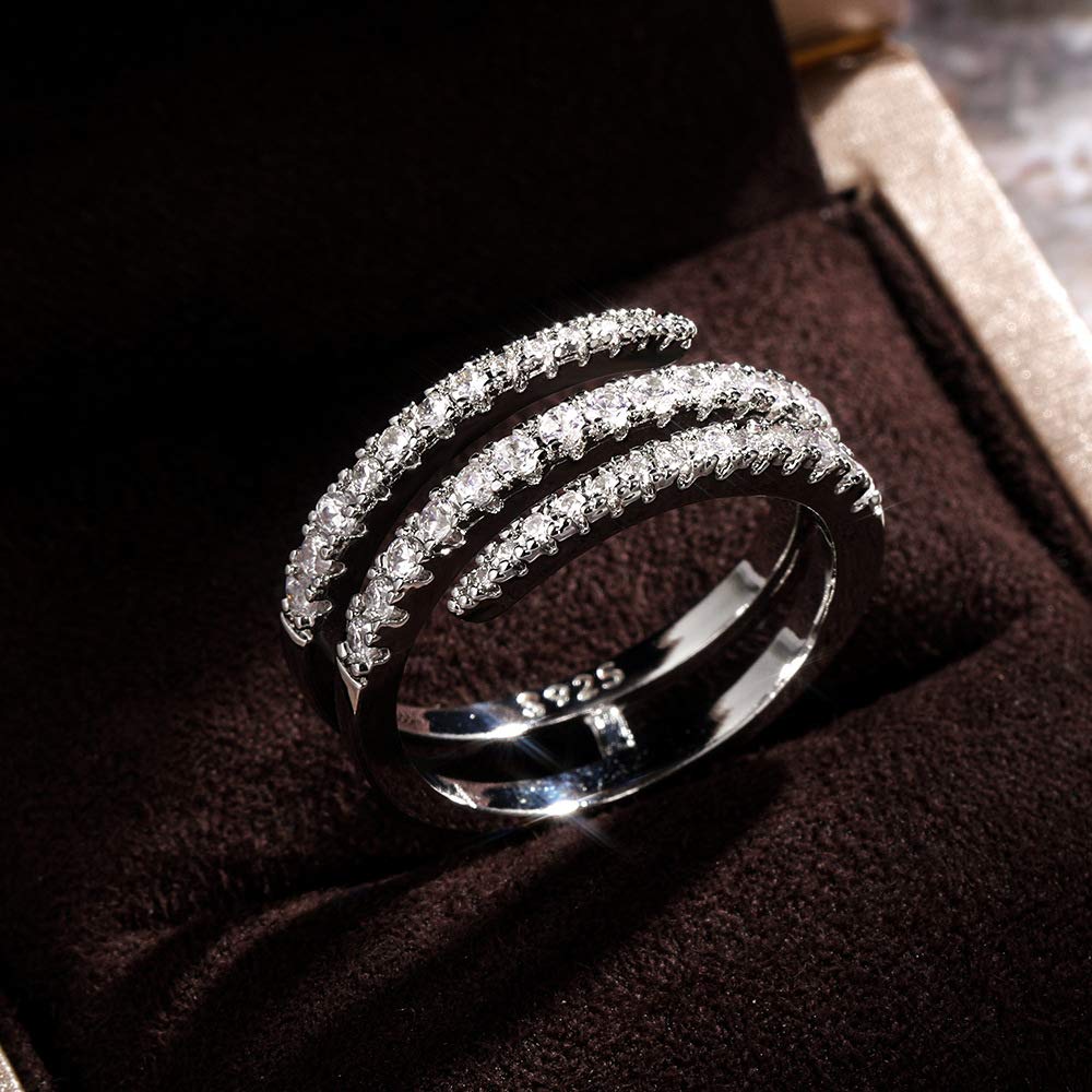 hsiyyecg Shiny Three Rows Pavé Cubic Zirconia CZ Halo Twist Eternity Engagement Wedding Band Ring for Women (US size 6)