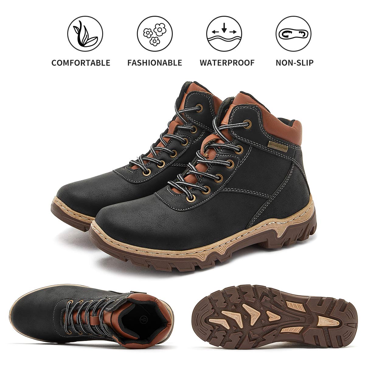 hash bubbie Women Mid Hiking Boots Outdoor Non Slip Water Resistant Backpacking Trekking Walking Trails(Grey Black.US10)