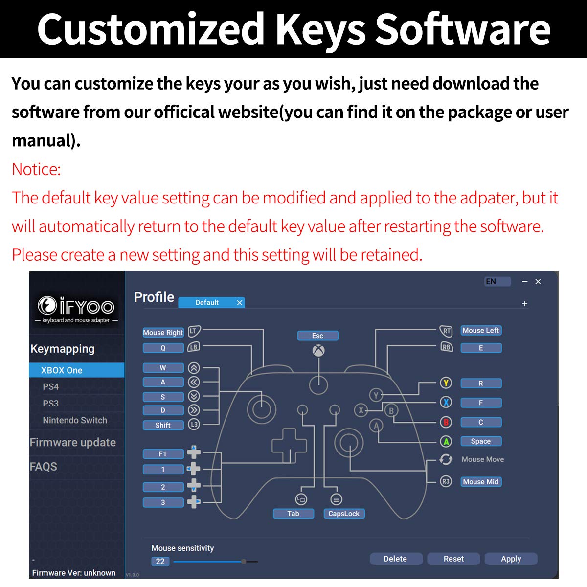 IFYOO KMAX2 Game Console Keyboard and Mouse Adapter Converter for PS4 / Xbox One/Switch - Compatible with Fortnitee/PUBG/Rainbow Six Siege and Other Shooting Games