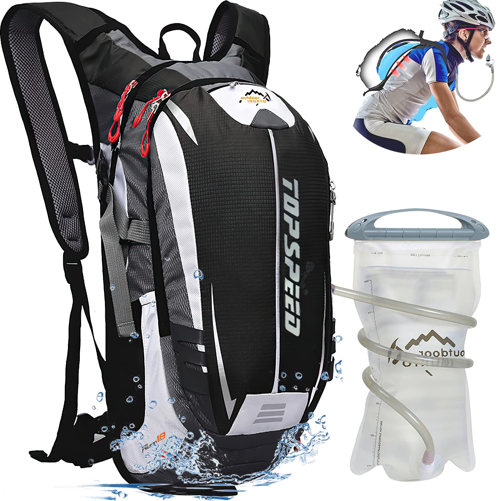 INOXTO Hydration Pack Backpack,18L Hydration Pack Lightweight Water Backpack with 2L Water Bladder Bag Daypack for Hiking Running Cycling Camping Hunting for Women Men Kids (Orange)