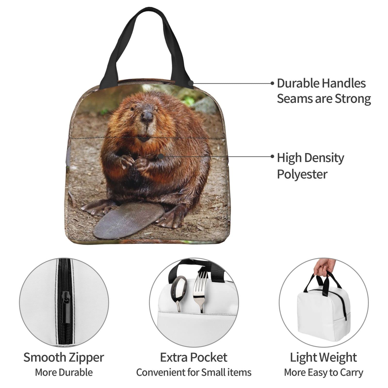 Larklitz Cute Funny Beaver Reusable Insulated Lunch Bag, 8.5in x 8in x 5in, Polyester, For Women Men