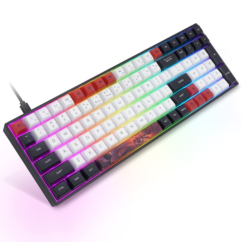 IG INSTAGO 96 Keys Mechanical Keyboard, RGB Backlit USB Wired Gaming Keyboard, Ergonomic KB with Planet War Theme, Perfect for PC/Mac Gamer (Gateron Brown Switch)