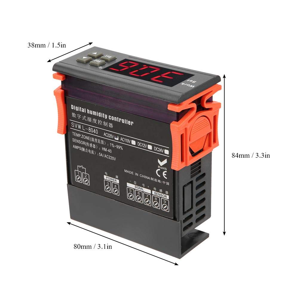 Humidity Controller, 220V Digital Air Humidity Control Controller WH8040 Range 1%-99%RH HM-40 Type Sensor