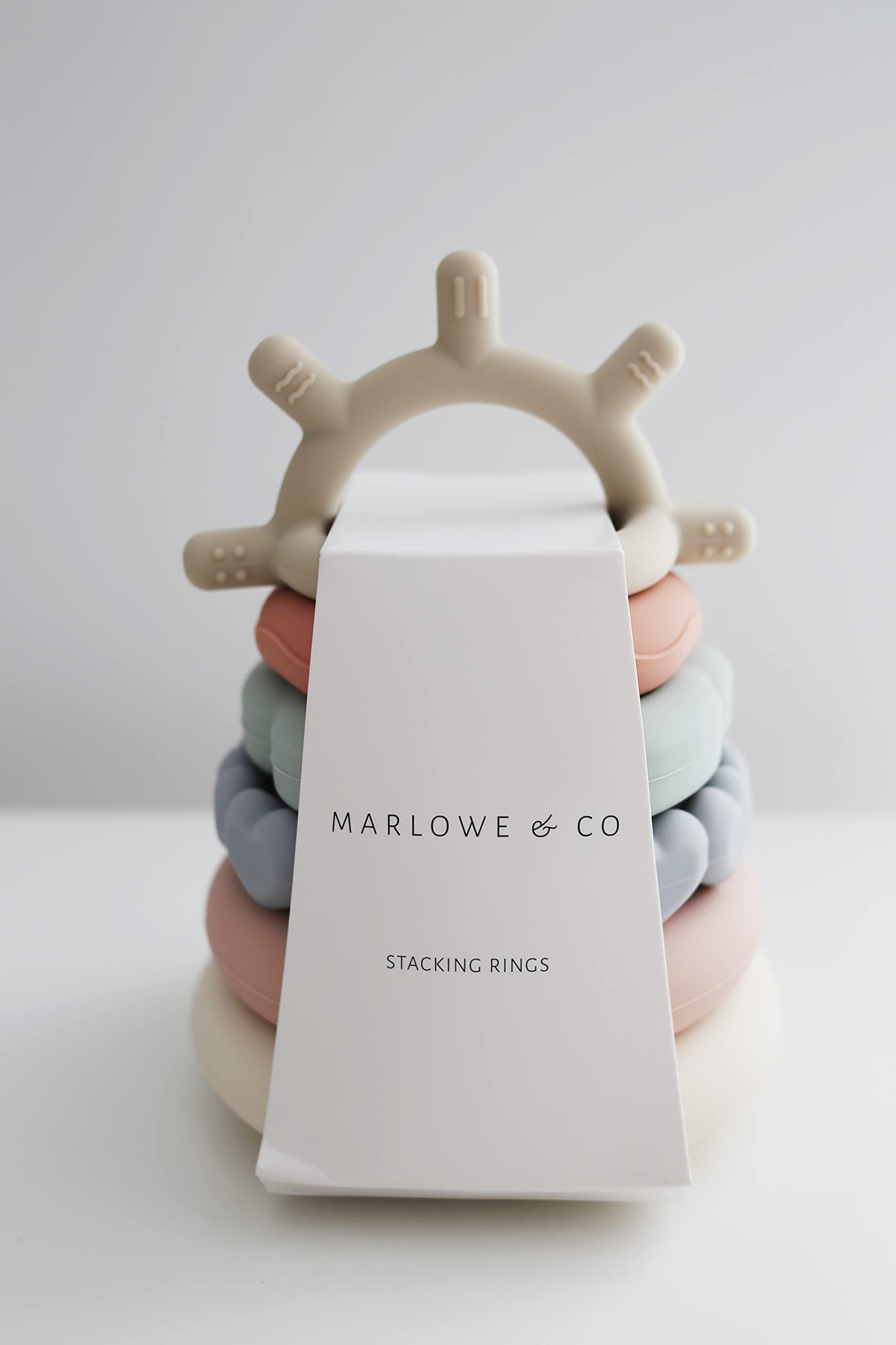 Marlowe & Co Stacking Ring Teether Toy, Soft Silicone Stacking Rings for Babies and Toddlers, 7 Piece Teether Set for Babies 6-12 Months (Classic)