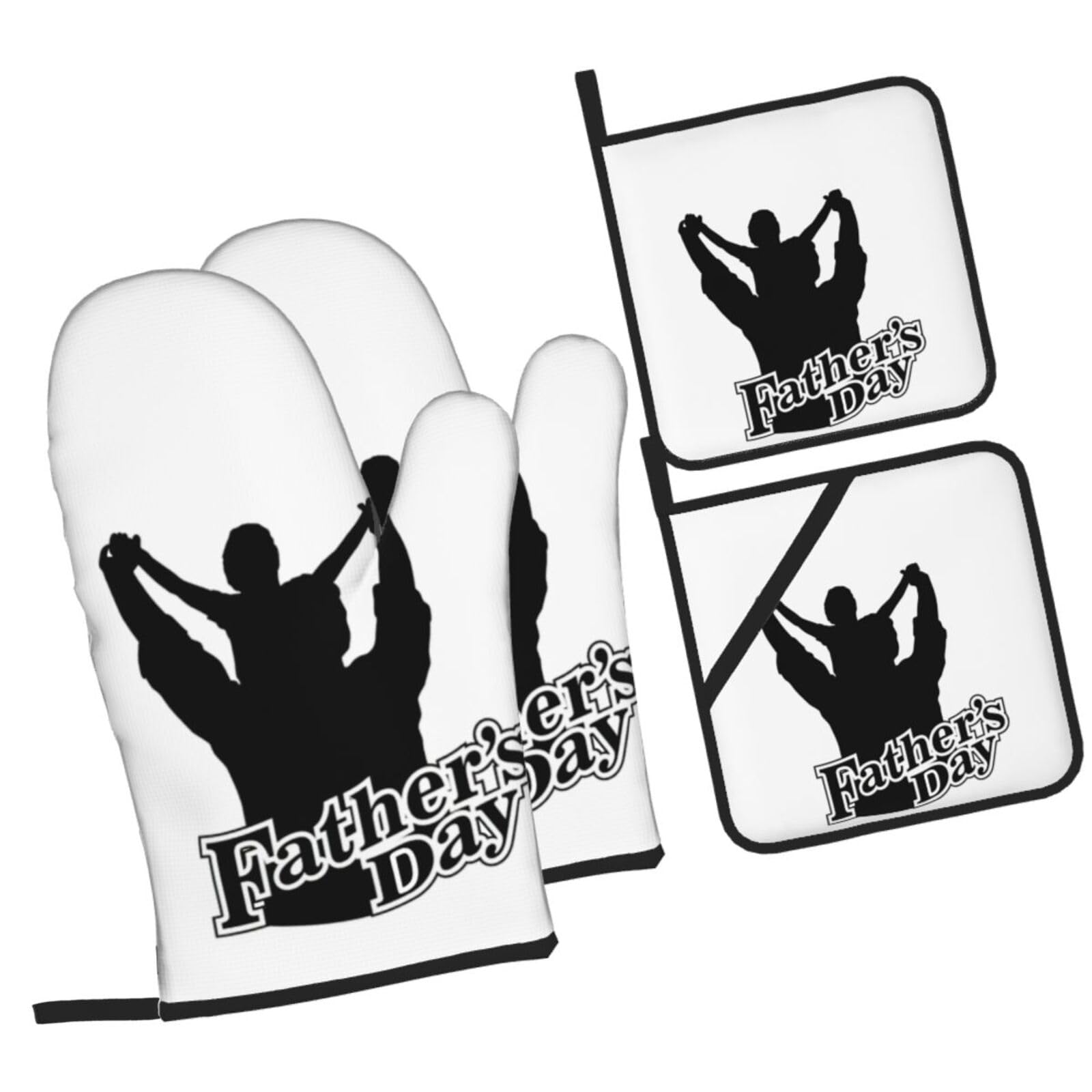 Happy Dad Father Day Kitchen Baking 4-Piece Setâ€“Heat Resistant Oven Mitts and Pot Holders Kitchen Hot Pads