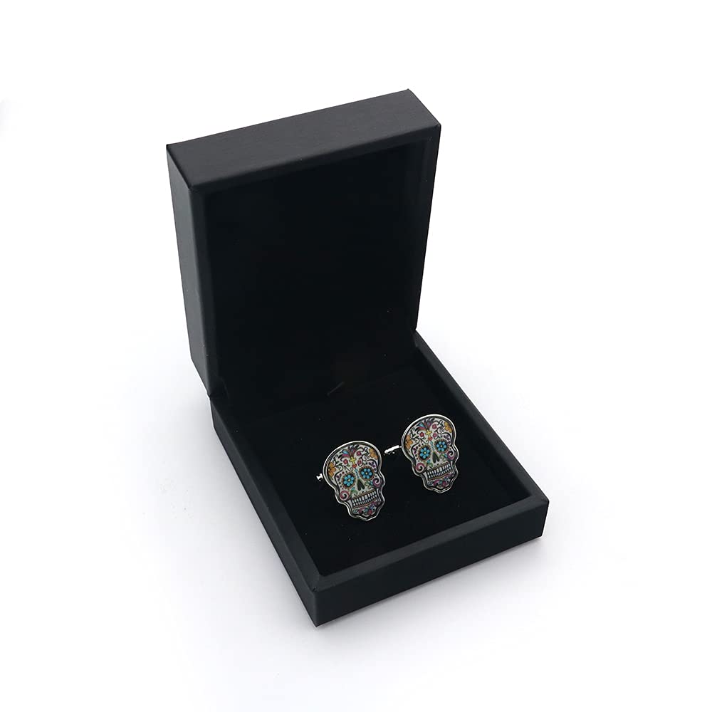 iGame Day Of The Dead Cuff Links Muti-color Brass Material Sugar Skull Design Cufflinks with Gift Box
