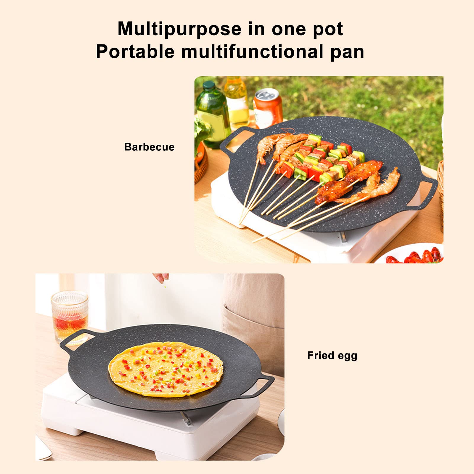 Korean Grill Pan,Nonstick Round Griddle Grill Pan for Korean BBQ,Round BBQ Griddle with Handle,Multifunctional Stove Plate for Meats, Pancakes, Ribs (Universal Model 36cm)