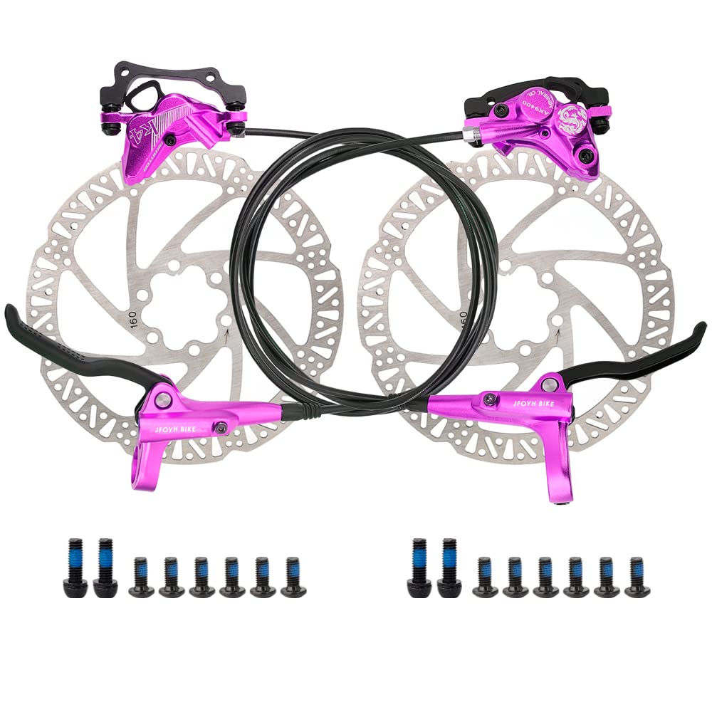 JFOYH Pe-Bled MTB Hydraulic Disc Brake Set with 160mm Floating Rotors, Front and Rear Brake Set Fit for 29inch Mountain Bike (Included Mount Adapter) - Purple/Left-Front&Right-Rear/4 Piston