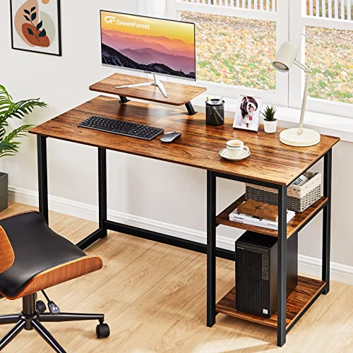 GreenForest Computer Desk with Monitor Stand,39 inch Small Desk with Reversible Storage Shelve,Home Office Work Desk for Small Spaces,Easy Assembly,Walnut