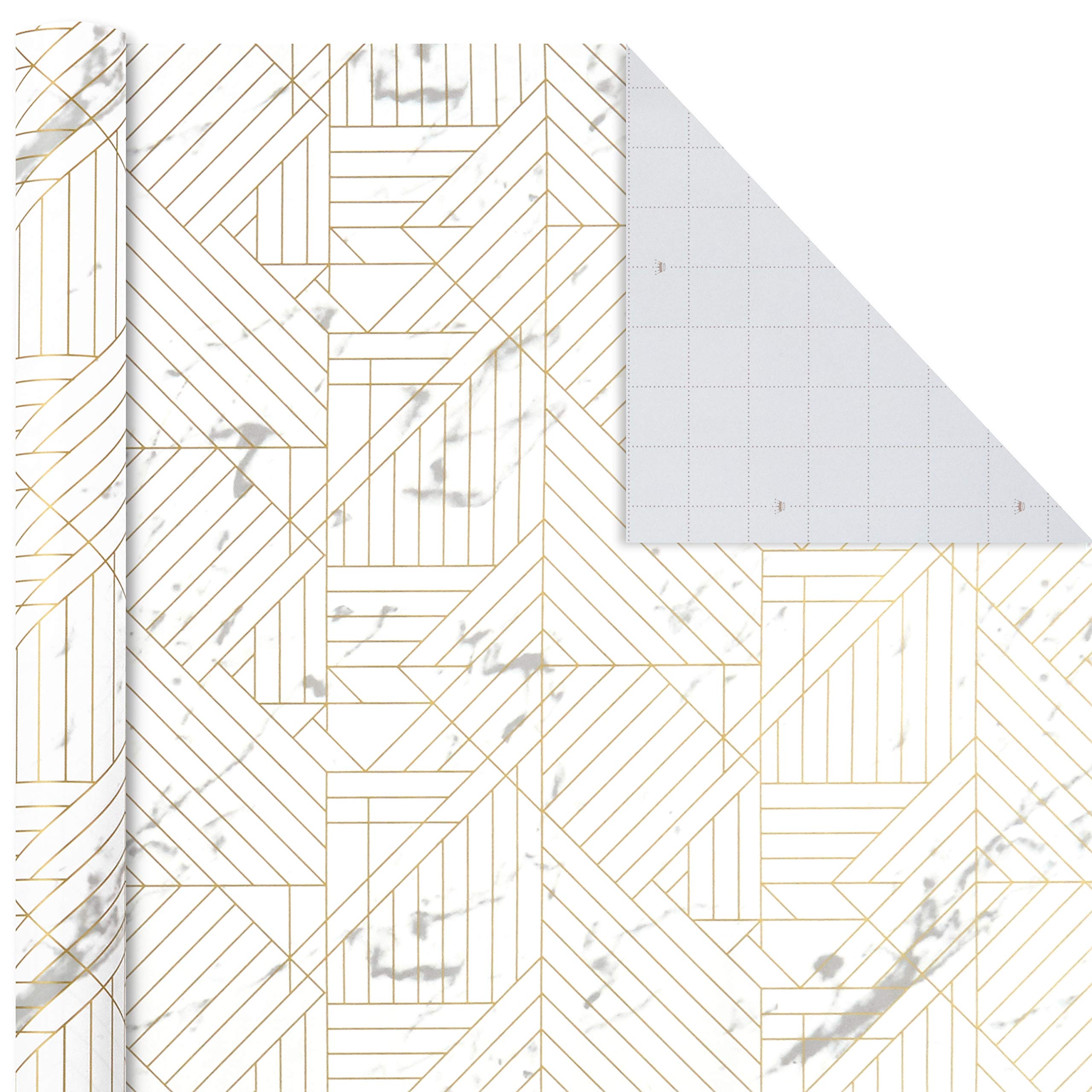 Hallmark Premium Wrapping Paper Roll Bundle with Cut Lines on Reverse (3 Rolls: 85 sq. ft. ttl. Marble, Black, Antiqued Gold) for Valentines Day, Graduations, Birthdays, Weddings, and Bridal Showers