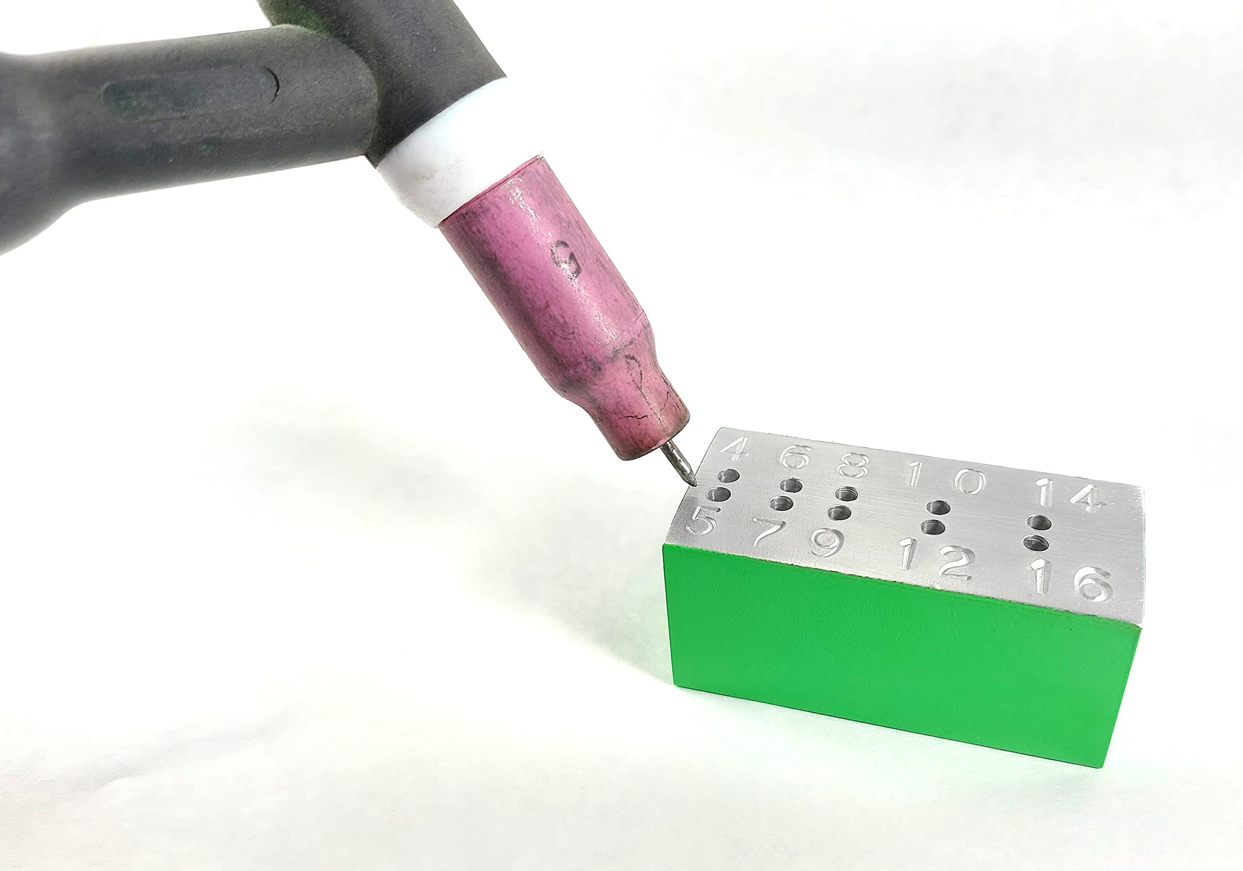 Highly Accurate Aluminum Tungsten Stick-out Gauge for TIG Welding, Wrapped in Lime Green Powder Paint. Made in USA