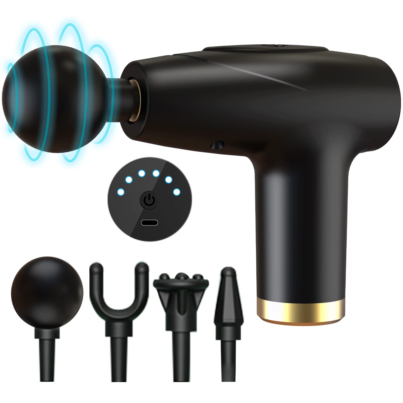 Massage Gun - Handheld Deep Muscle Massager - Professional Personal Massage Machine Rechargeable Massage Device with 4 Heads