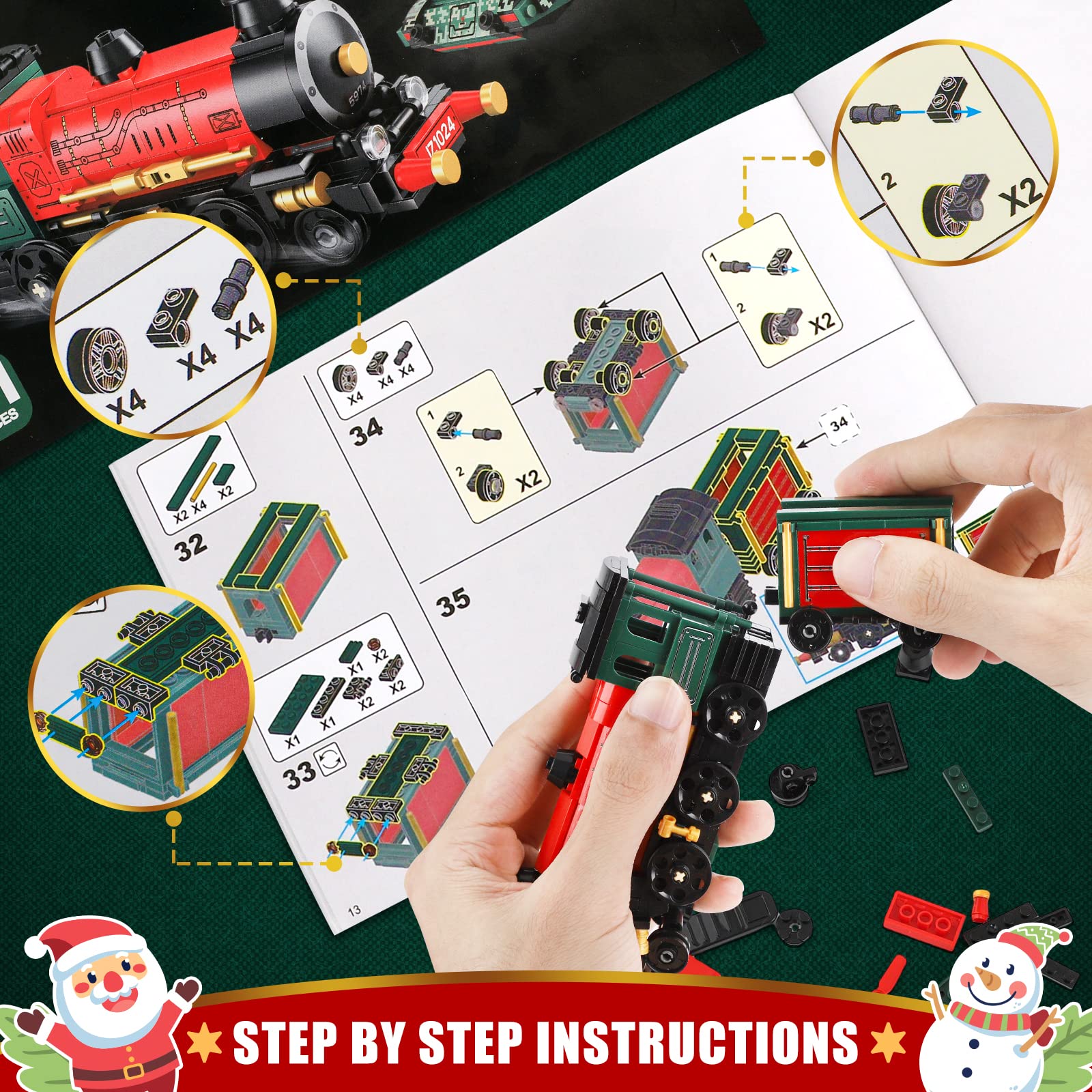 Lehoo Castle Train Set, 3 in 1 Toy Building Sets, Creative Educational Birthday Gift, Include Train Tank Airplane, Stem Projects for Kid Boy Girl 6 7 8 9 10+, 371 Pieces